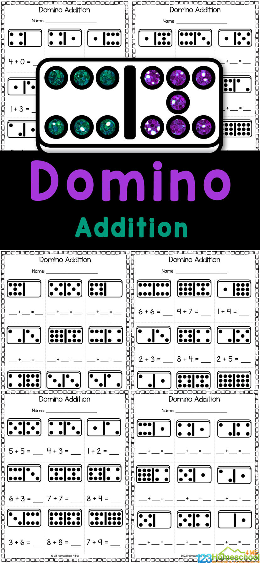FREE Printable Domino Addition Math Worksheets for Kindergarten