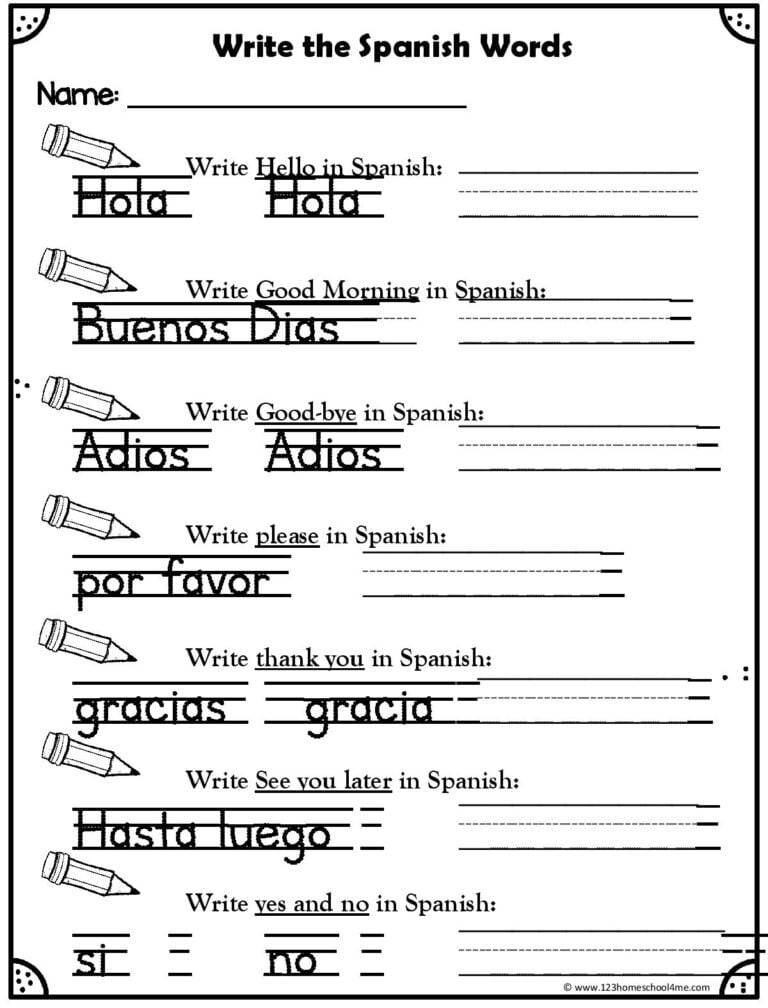 Spanish for Beginners - FREE Greetings Worksheets
