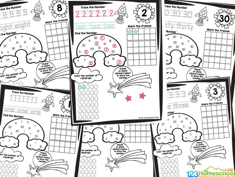FREE Printable Kindergarten Tracing Number Practice Worksheets 1-30 pdf
