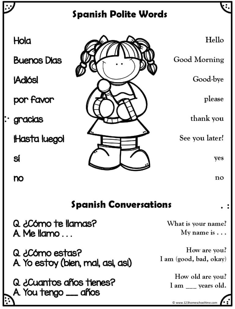 FREE Spanish Greetings Worksheets for Beginners