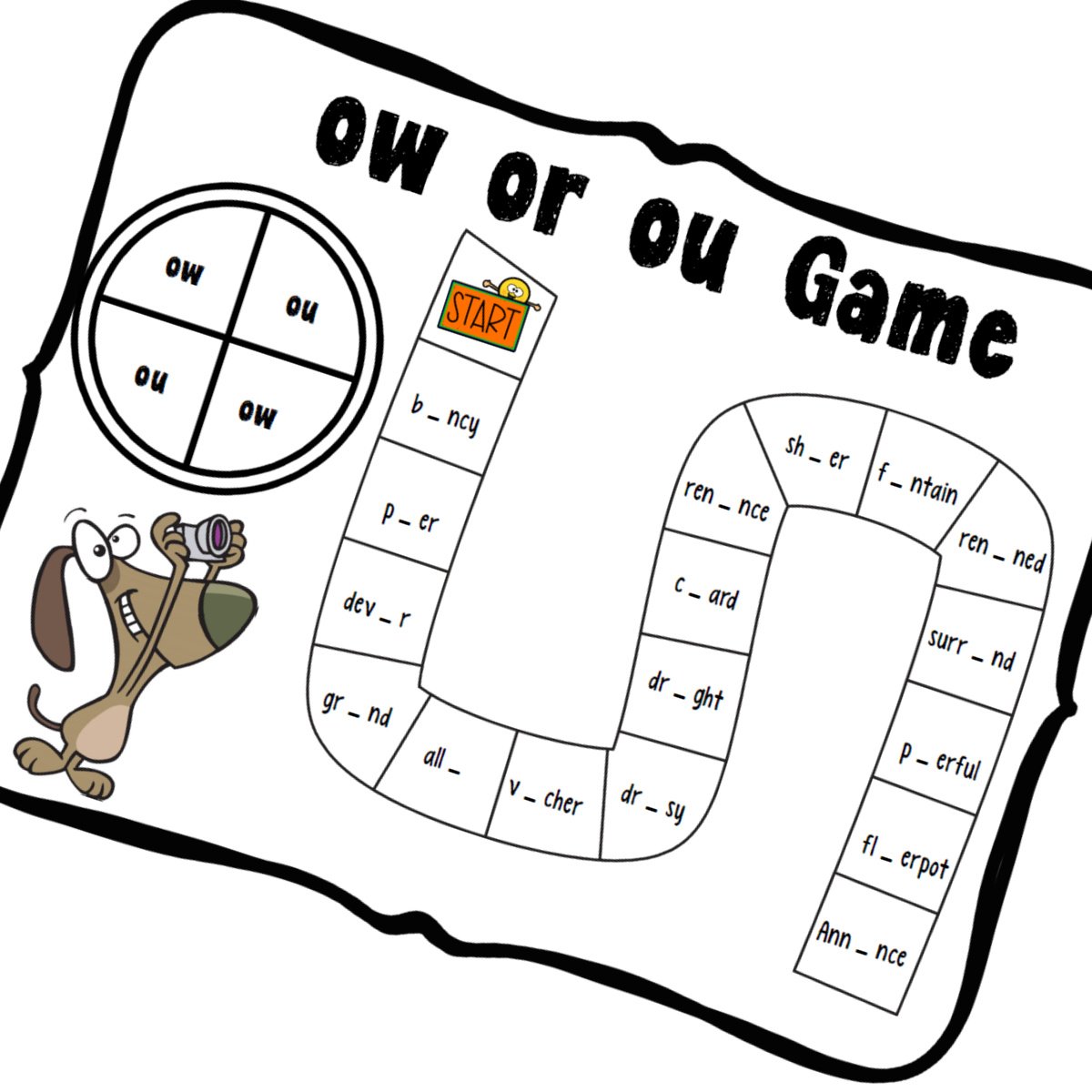 FREE Printable Phonics ou and ow Words Game