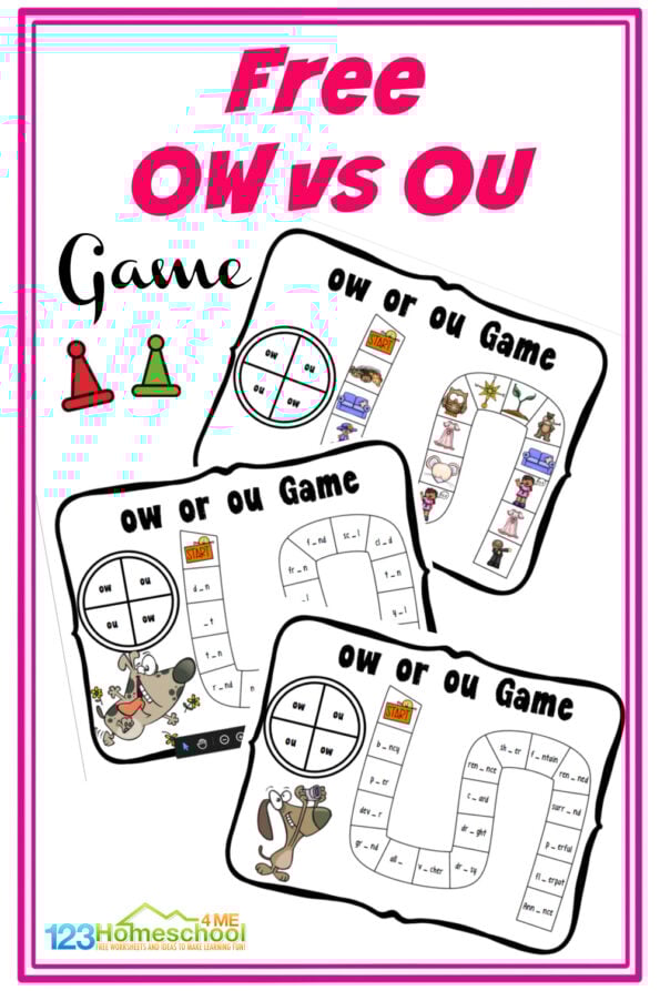 FREE Printable Phonics ou and ow Words Game