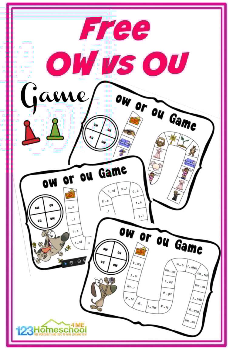 FREE Printable Phonics ou and ow Words Game