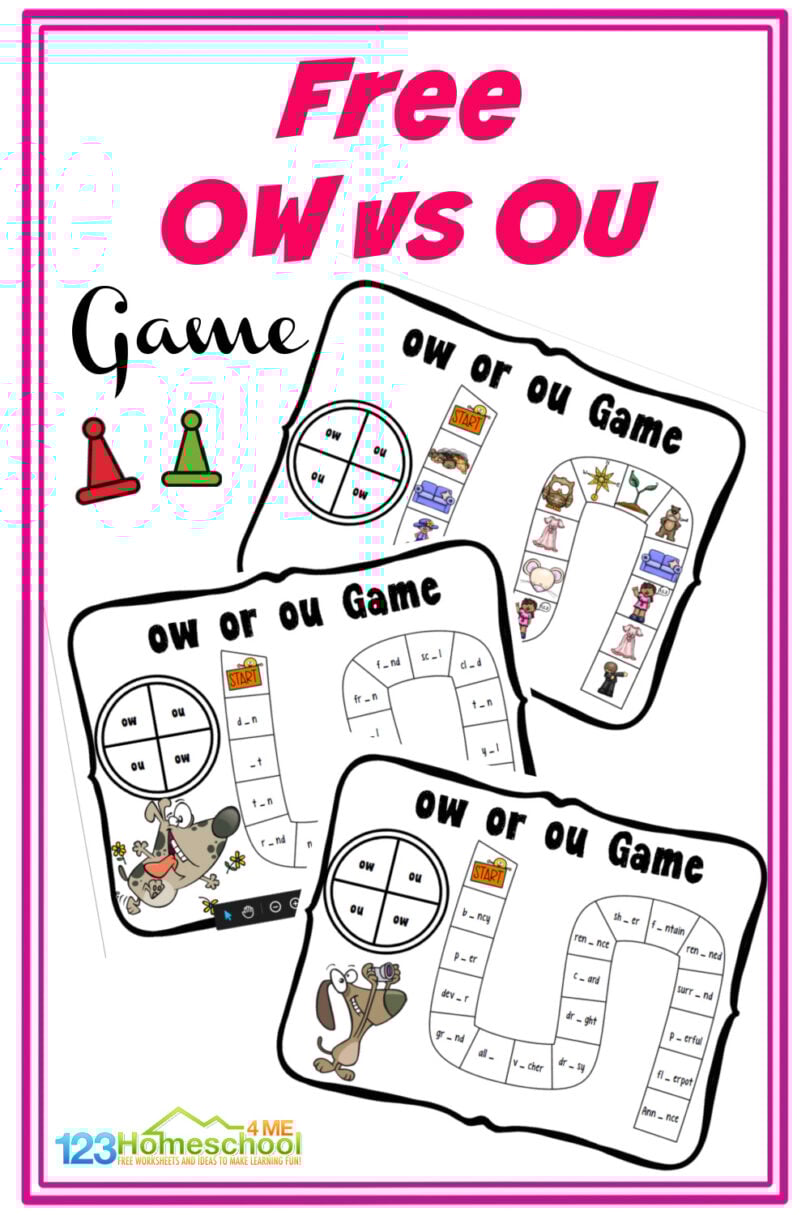 FREE Printable Phonics ou and ow Words Game