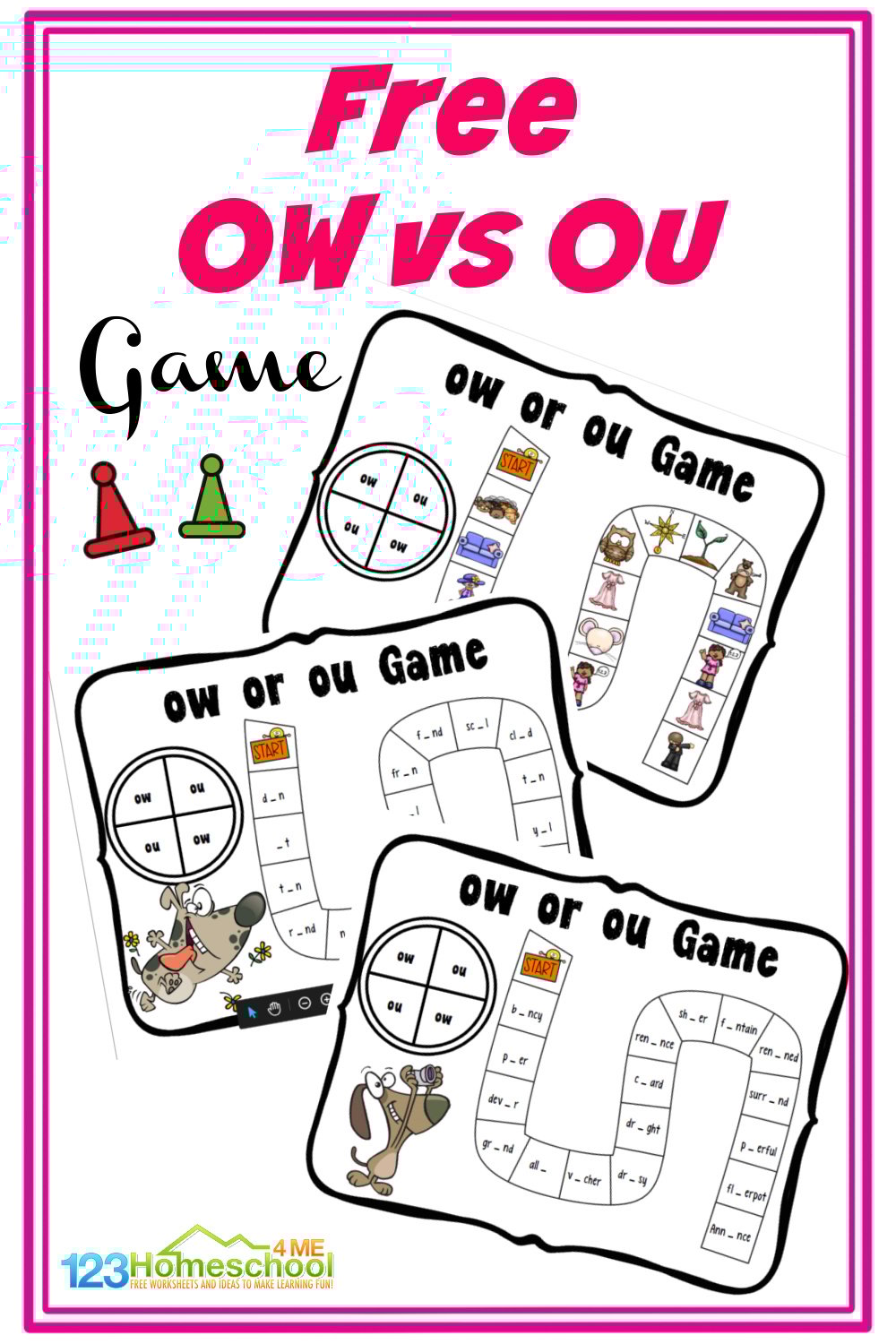 FREE Printable Phonics ou and ow Words Game