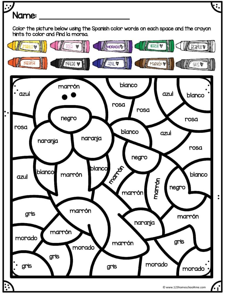 FREE Color by Code Spanish Colors Worksheet
