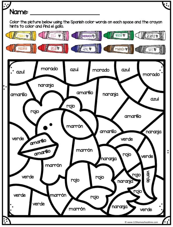 FREE Color by Code Spanish Colors Worksheet