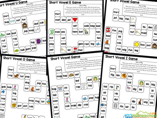 FREE Short Vowel Sounds Board Games for Kindergarten