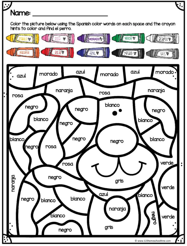 FREE Color by Code Spanish Colors Worksheet