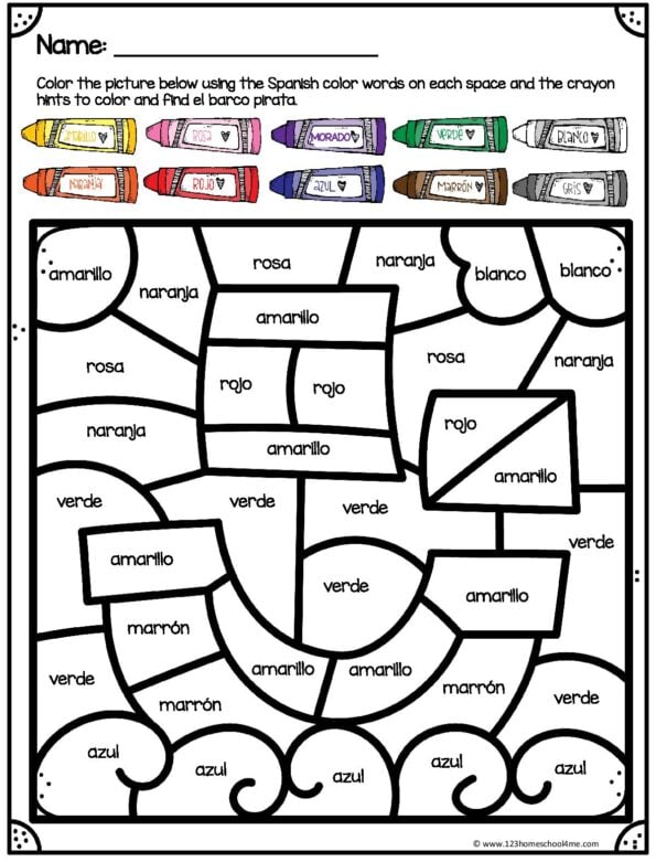 FREE Color by Code Spanish Colors Worksheet