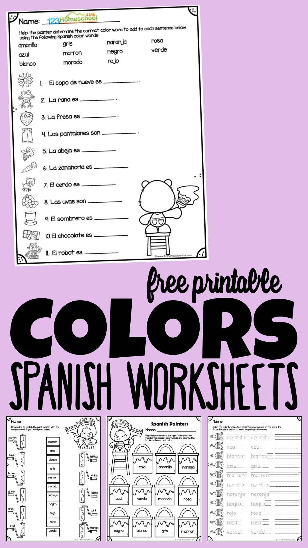 FREE Printable Spanish Color Worksheets FREE Printable Spanish Color Worksheets