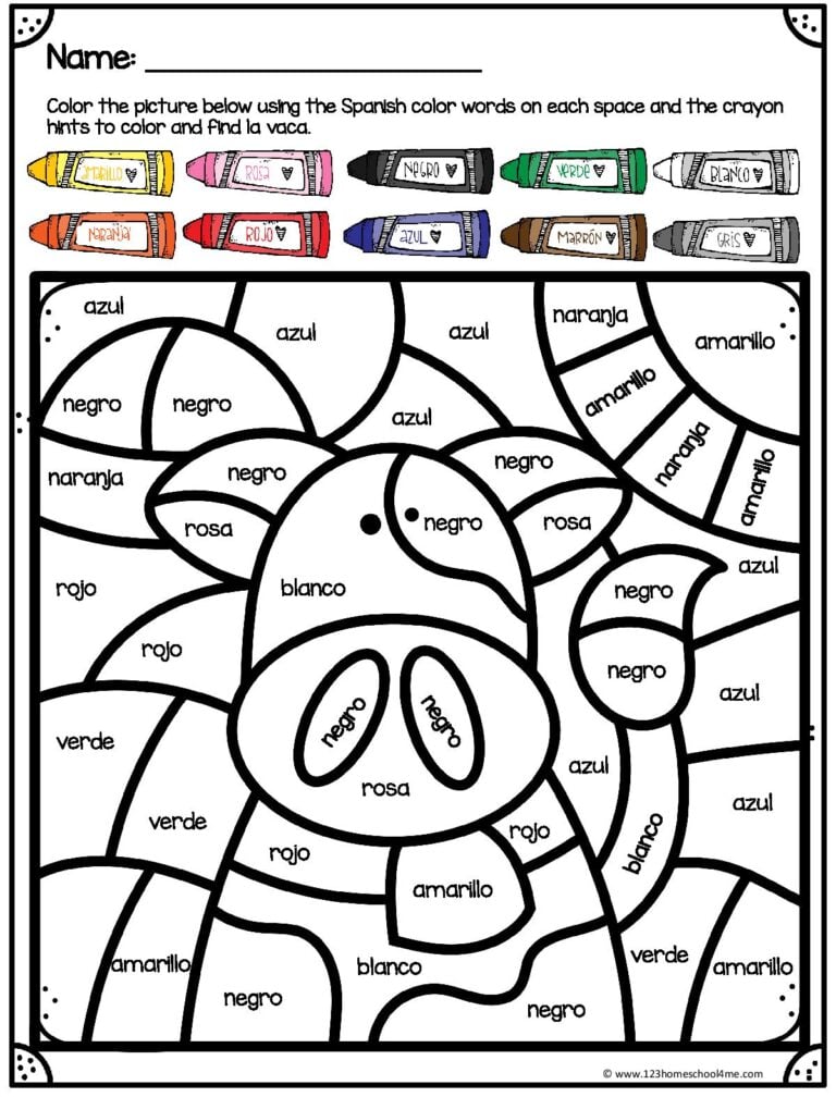 FREE Color by Code Spanish Colors Worksheet