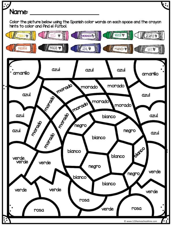FREE Color by Code Spanish Colors Worksheet