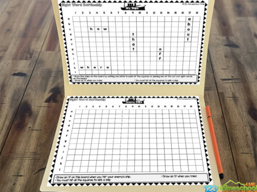 FREE Printable Sight Words Battleship Game