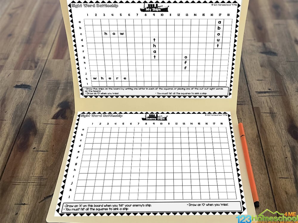 FREE Printable Sight Words Battleship Game