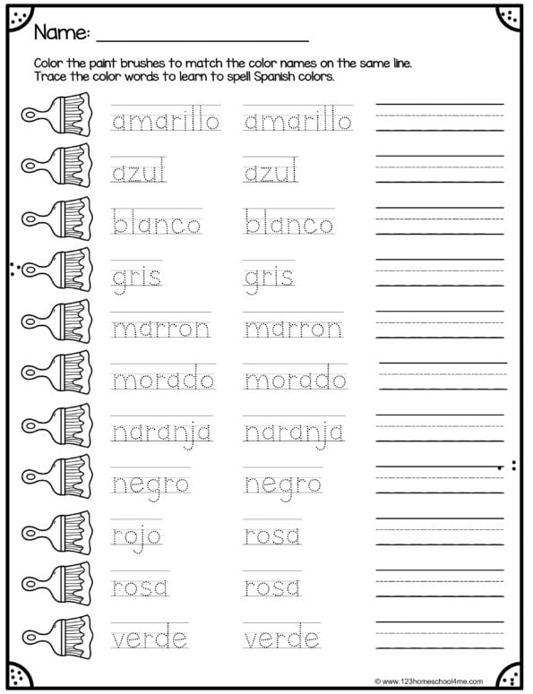 FREE Printable Spanish Color Worksheets