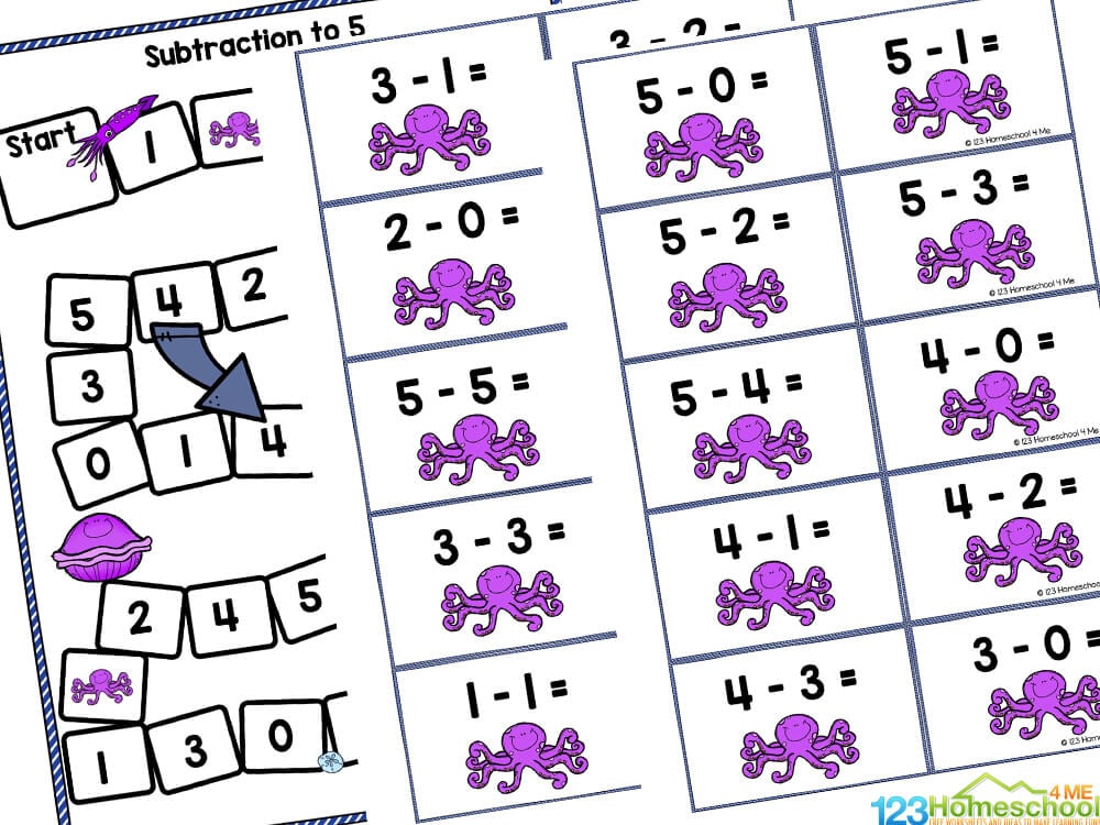 FREE Under the Sea Subtraction Within 5 Math Games