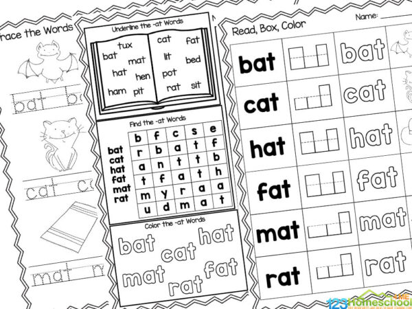 FREE Printable -at Word Family Worksheets