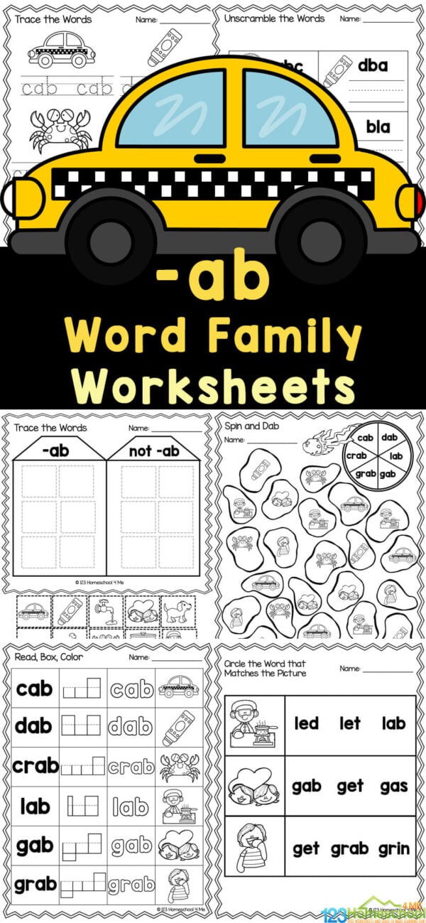 FREE Printable Kindergarten Word Family Worksheets