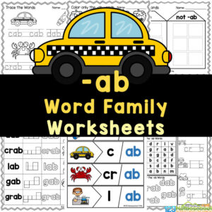 FREE Printable -ab Word Family Worksheets