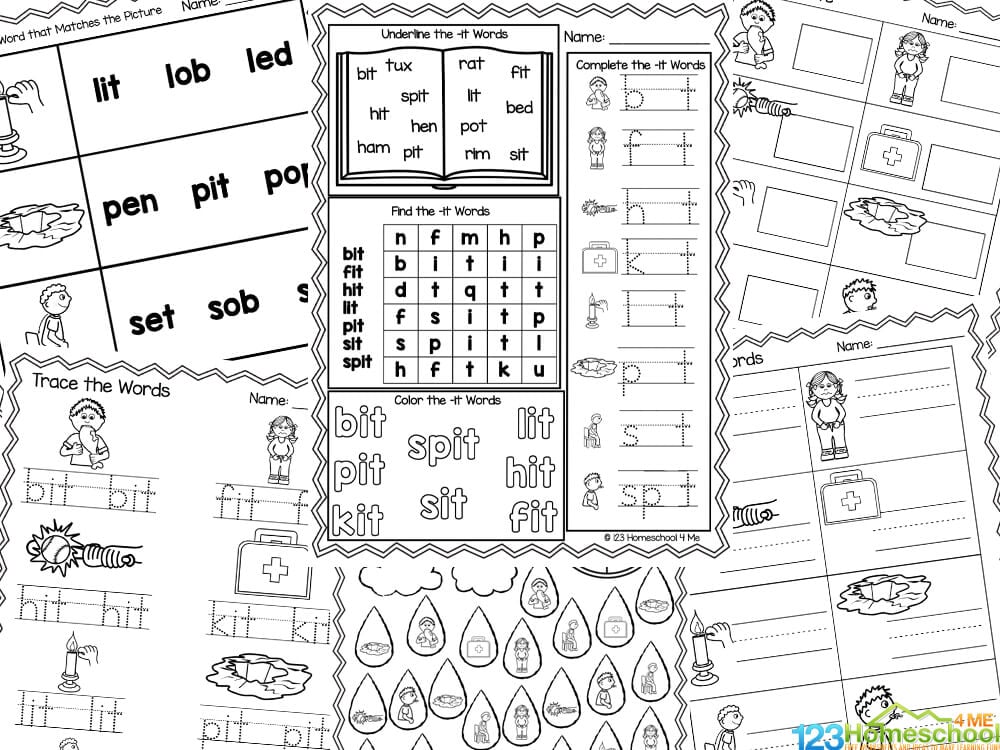 FREE Printable -it Word Family Worksheets for Kindergarten