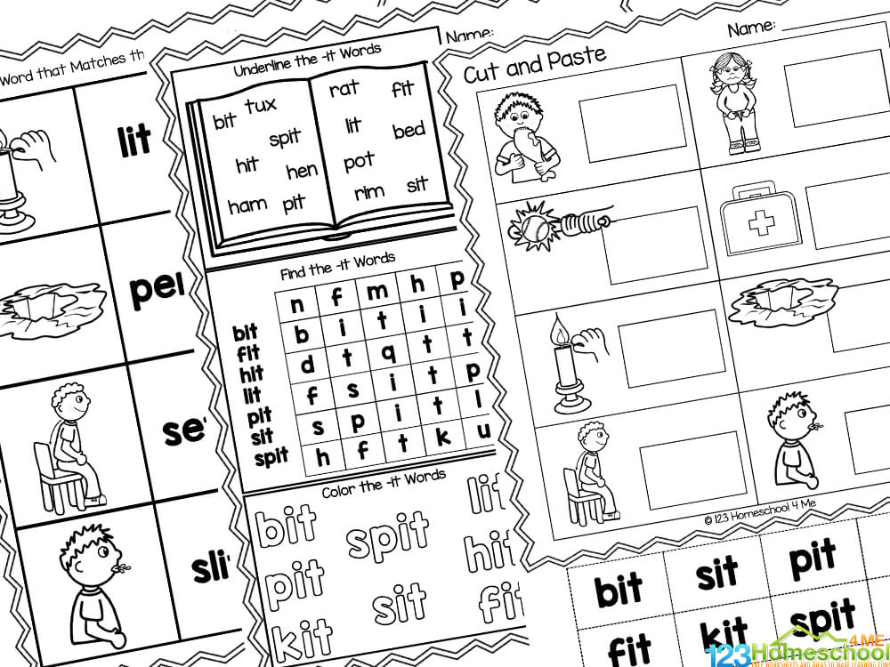 FREE Printable -it Word Family Worksheets for Kindergarten
