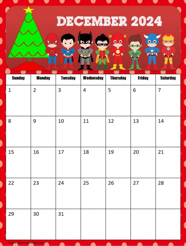 FREE Printable Superhero Calendar 2024