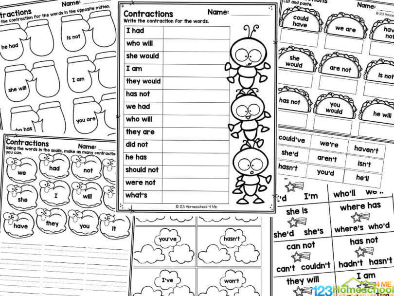 FREE Printable Contraction Practice Worksheets