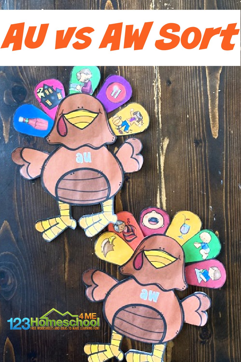 🦃 Au and Aw words Turkey Feathers Phonics Vowel Team Activity