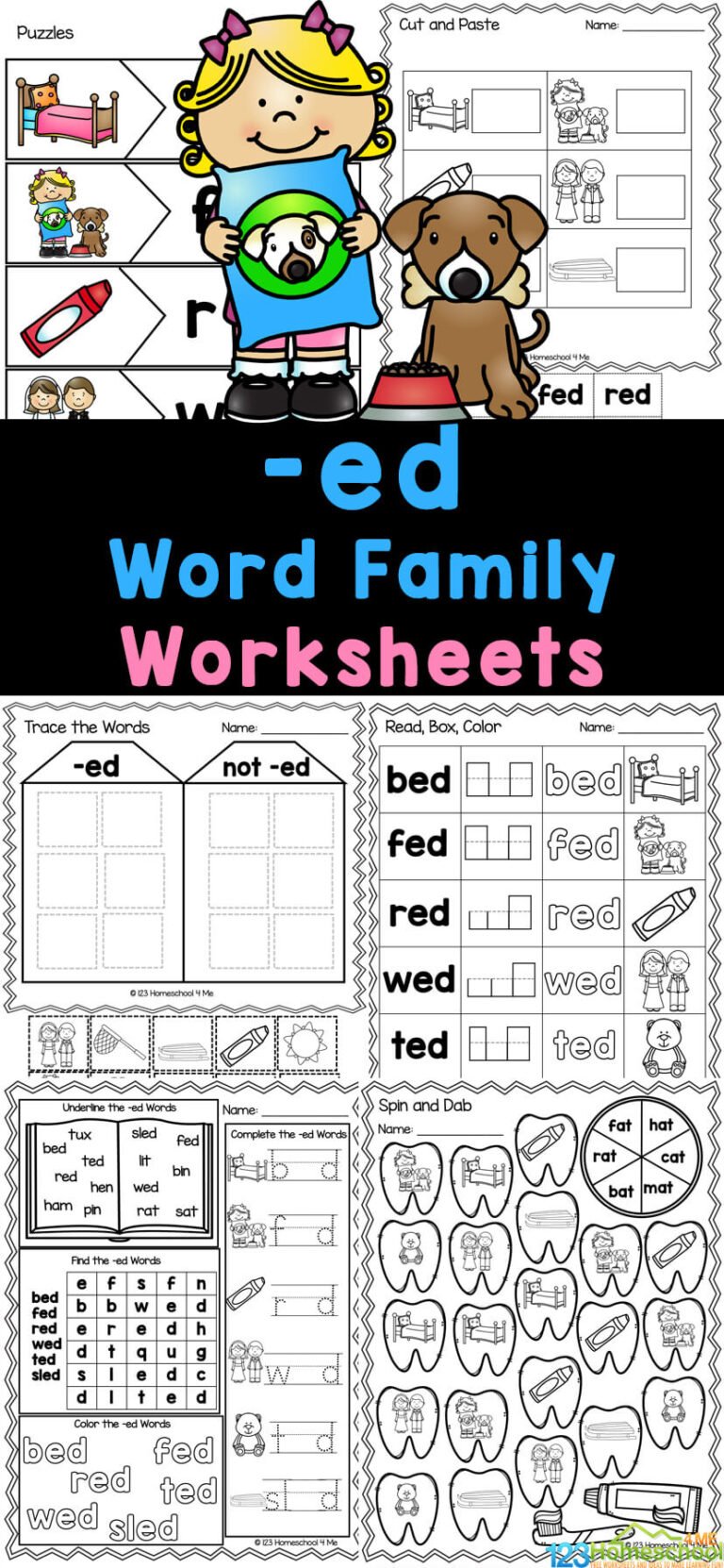 FREE Printable Kindergarten Word Family Sliders Activity
