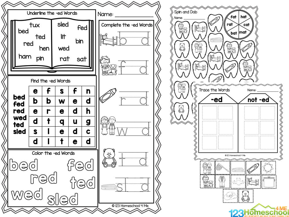 FREE Printable -ed Word Family Worksheets