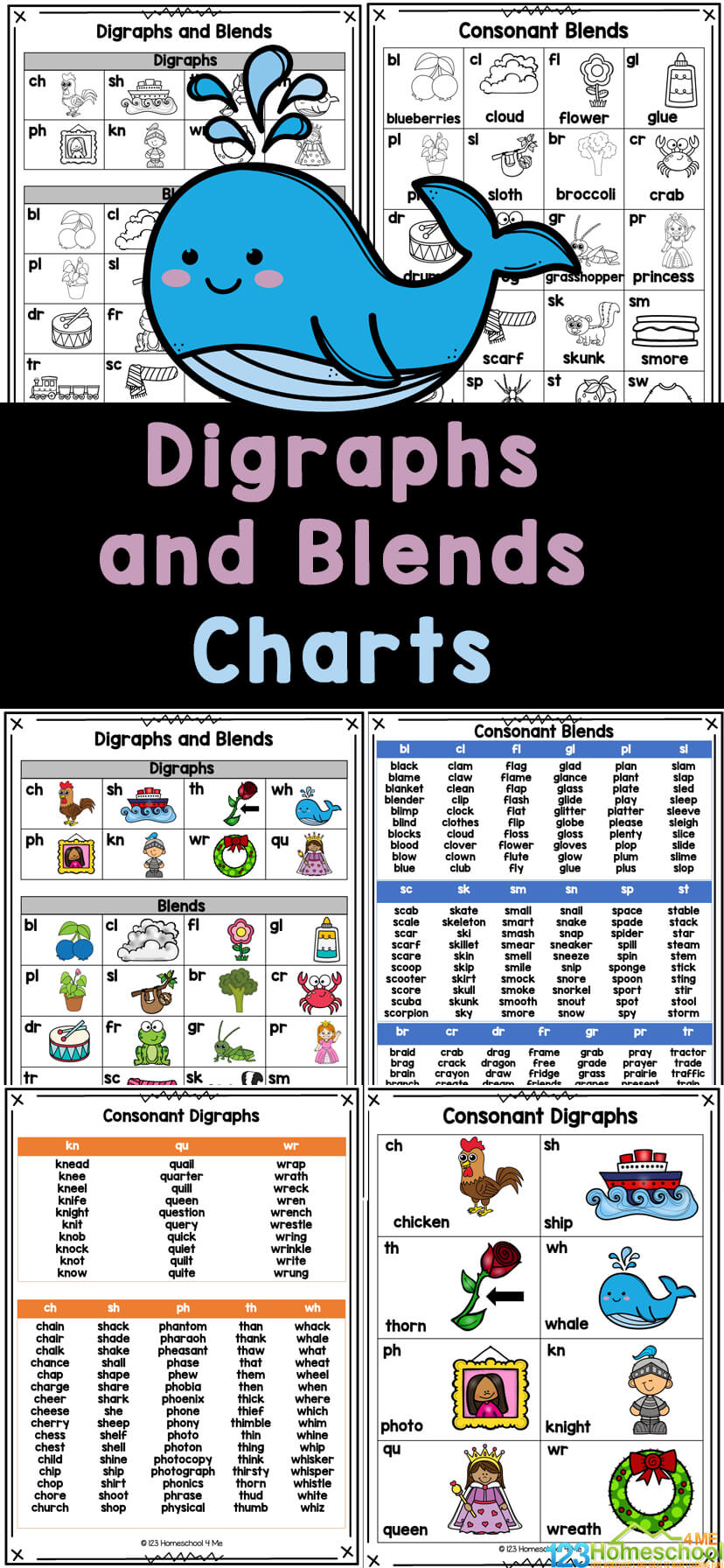 FREE Printable Consonant Blends and Digraphs Chart