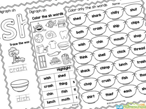 FREE Printable SH Sound Words Digraph Worksheets