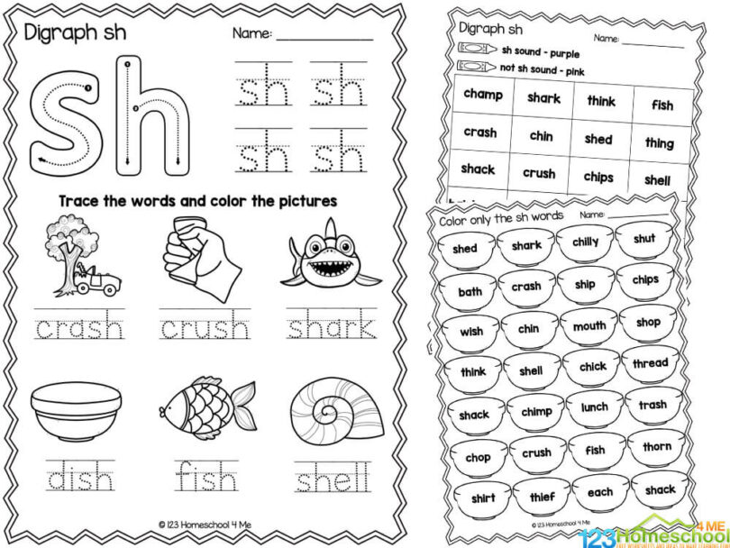 FREE Printable SH Sound Words Digraph Worksheets