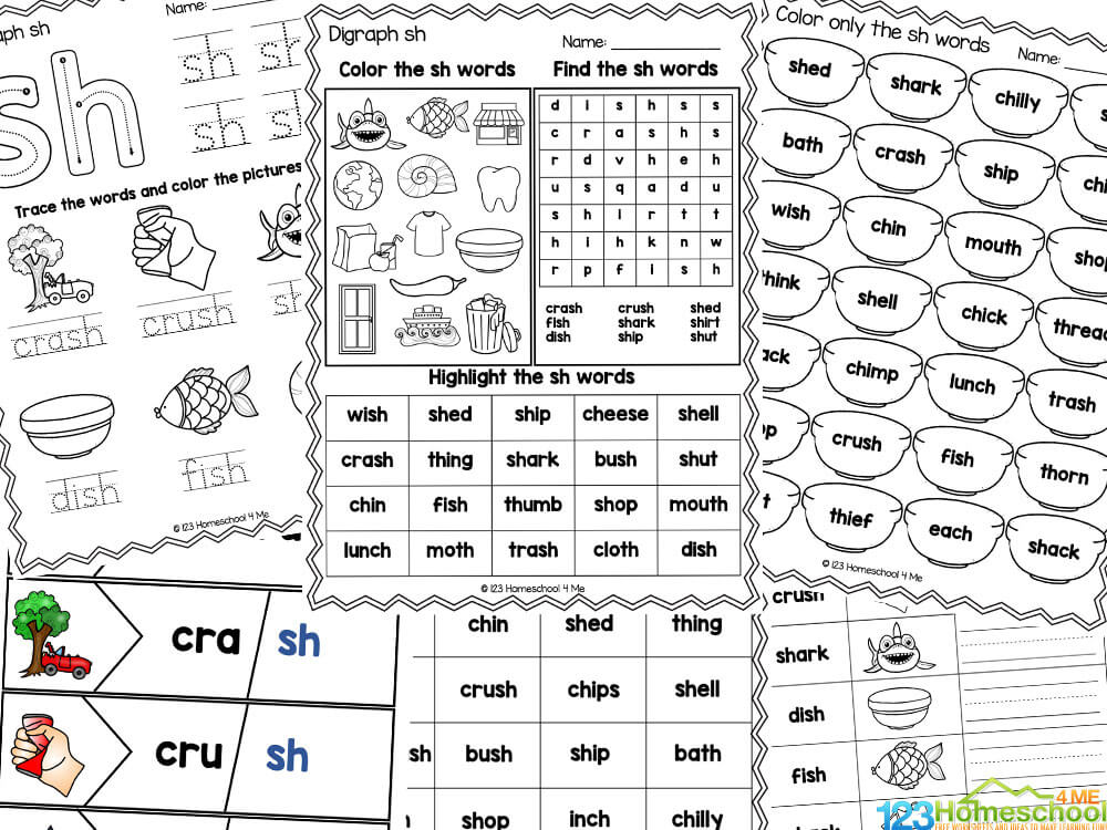 FREE Printable SH Sound Words Digraph Worksheets