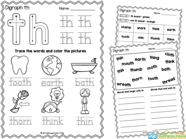 FREE Printable TH Sound Words Digraph Worksheets