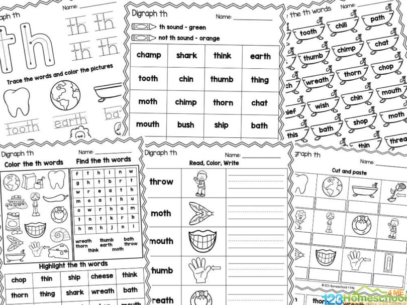 FREE Printable TH Sound Words Digraph Worksheets