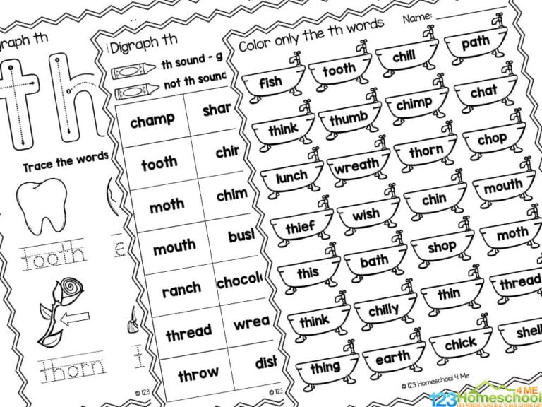 FREE Printable TH Sound Words Digraph Worksheets