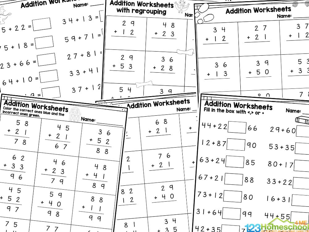 FREE Printable 2-Digit Addition Worksheets with / without Regrouping