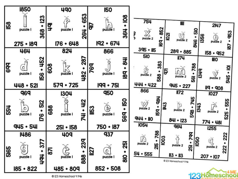 FREE Printable 3-digit Addition Game