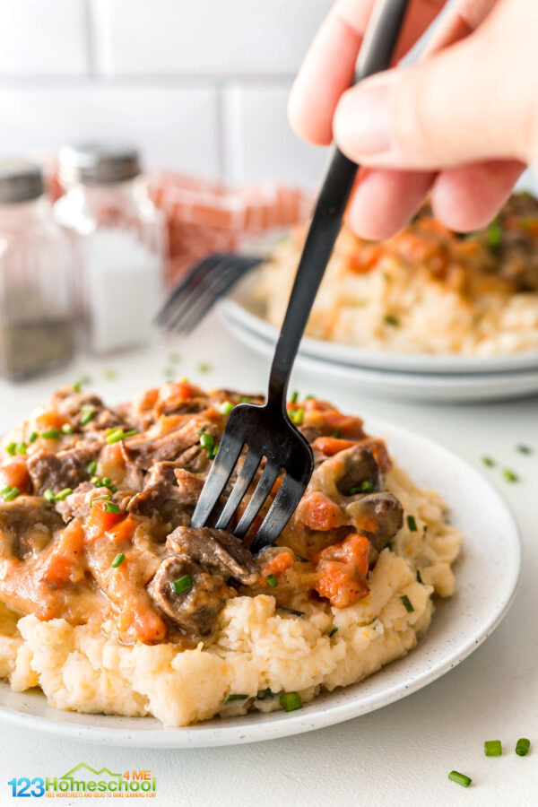 Fall Apple Cider Beef Stew over Mashed Potatoes Dinner Recipe