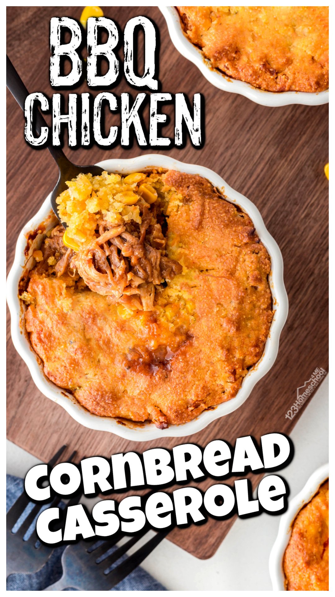 Quick BBQ Pulled Pork or Chicken Cornbread Casserole Recipe