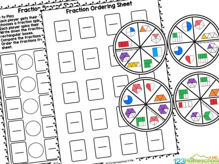 FREE Printable Comparing and Ordering Fractions Math Game