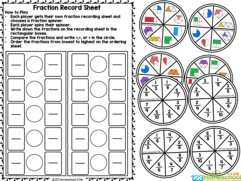FREE Printable Comparing and Ordering Fractions Math Game