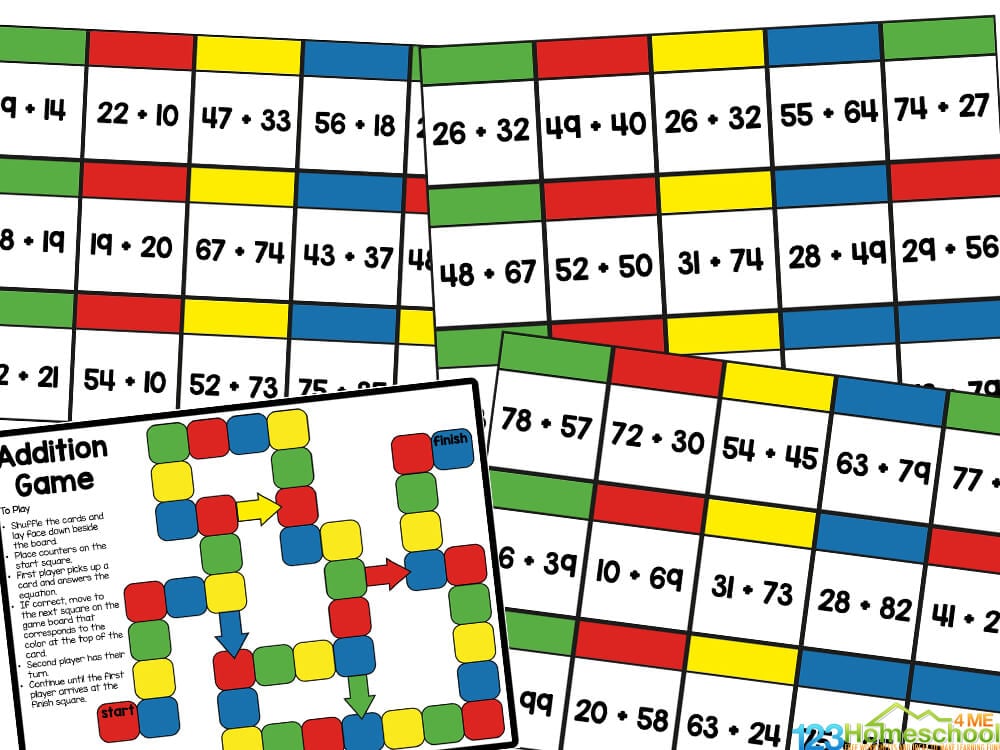 FREE Printable Two-Digit Addition Math Games for 1st, 2nd & 3rd Grade