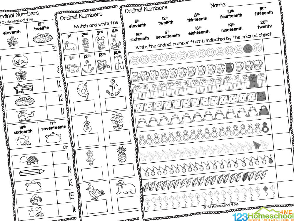 FREE Printable Ordinal Numbers 1-20 Worksheets For Grade 1