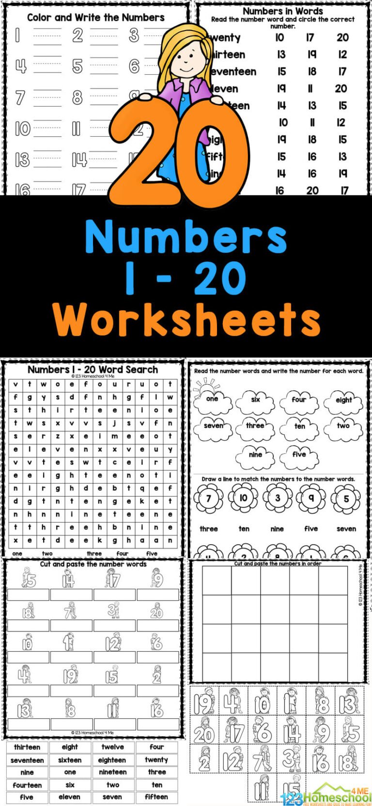 FREE Printable Number Recognition Worksheets - Numbers to 20