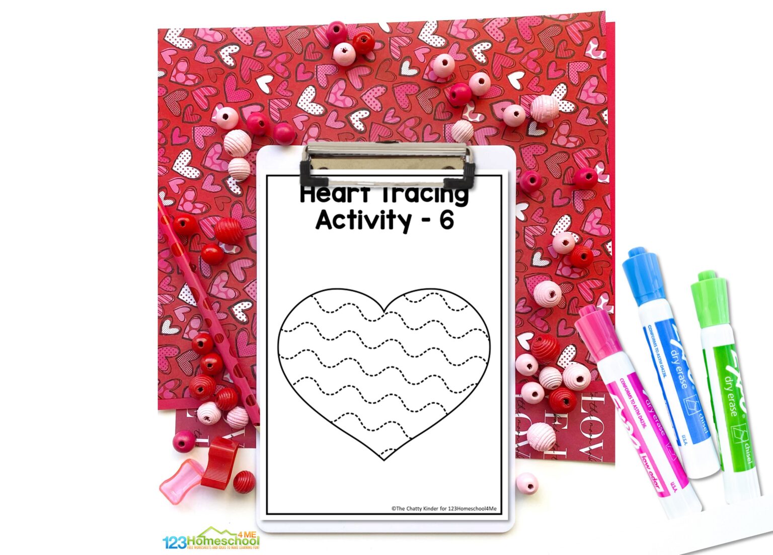 💗 FREE Printable Heart Tracing Worksheet Activity for Preschool