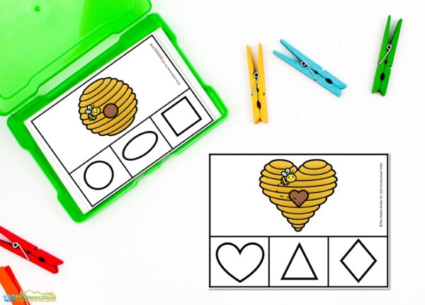 FREE Bee Shape Matching Clip Cards Printable Activity