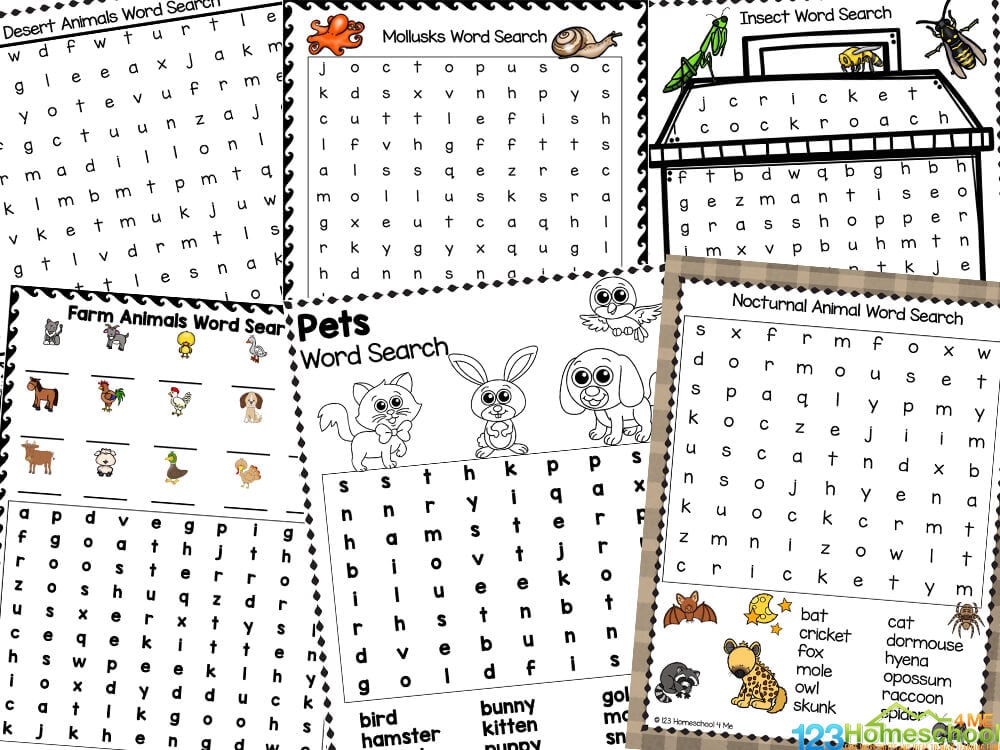 FREE Printable Animal Word Searches for Kids